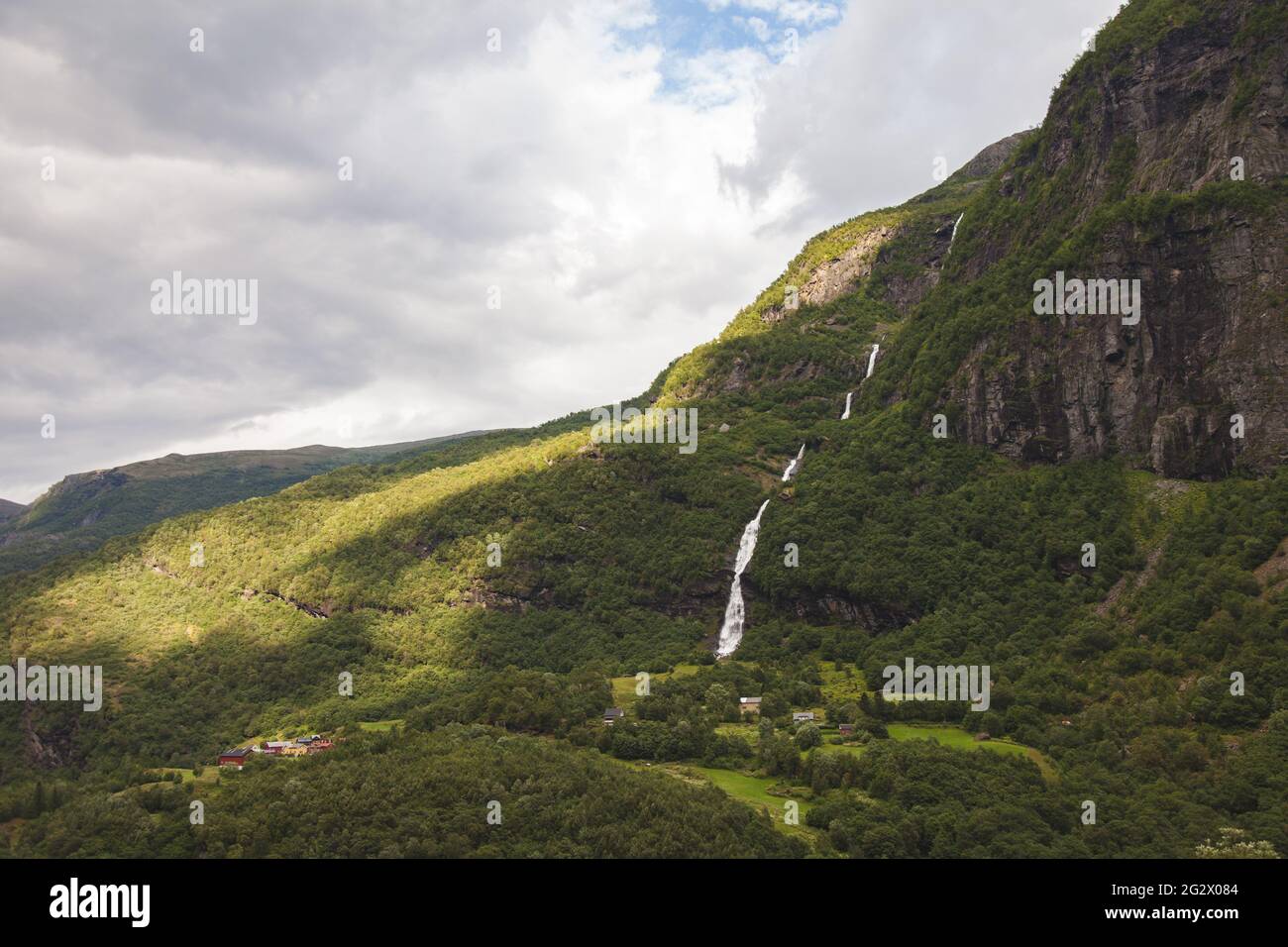 Waterfall in the hike from Myrdal Station to Flam, Norway Stock Photo ...