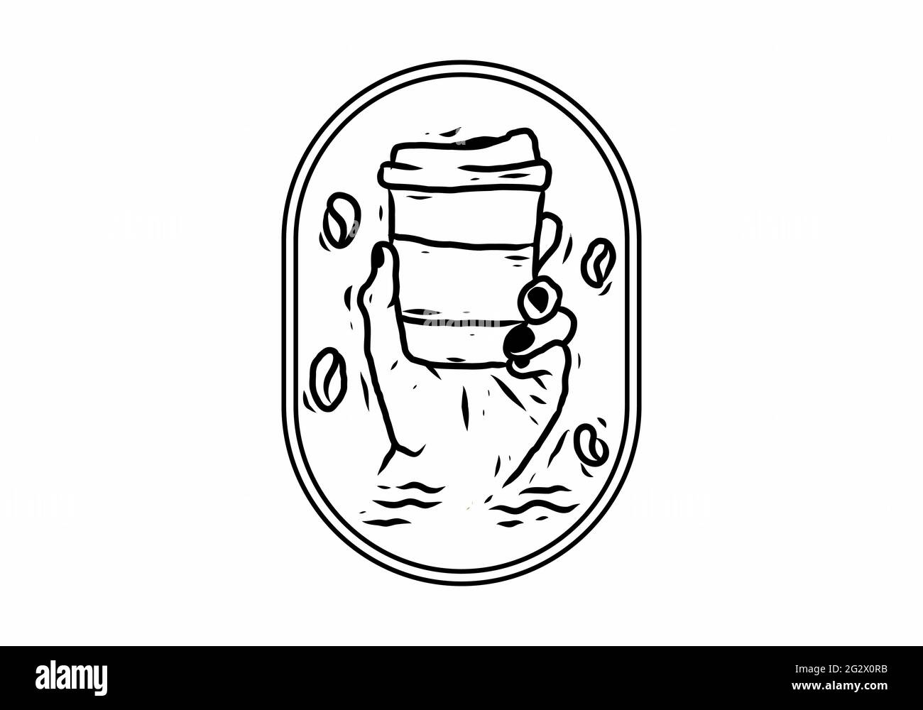 Black Illustration drawing of hand holding coffee design Stock Vector ...