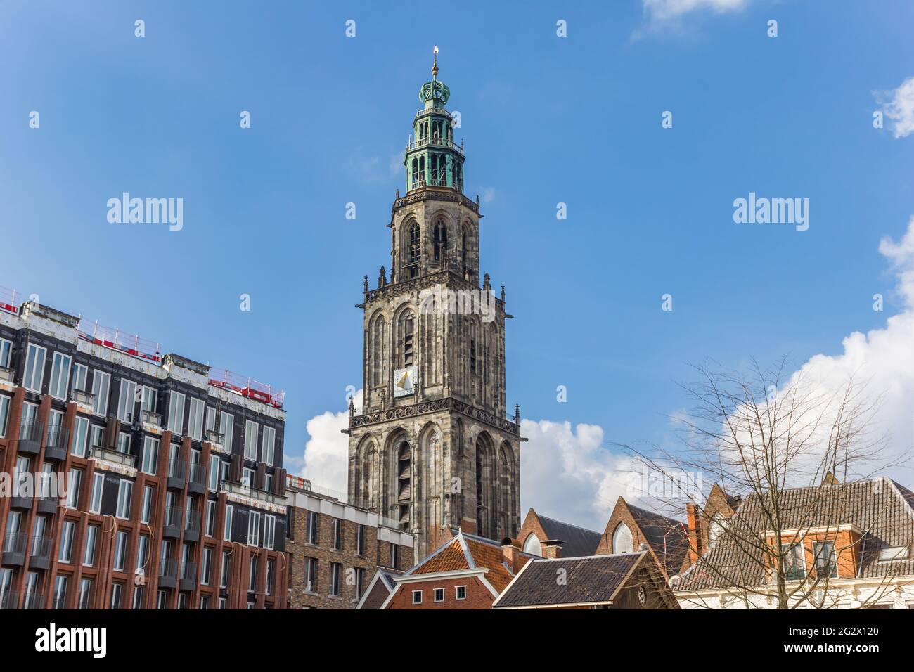 Martini tower and apartment buildings in the center of Groningen ...