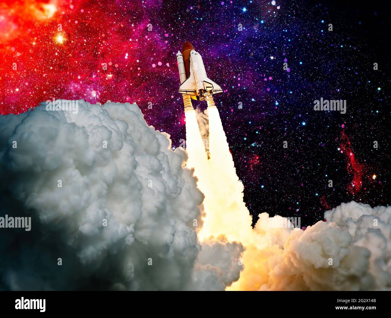Rocket launch. Rocket with smoke flies into space. Space Shuttle ...