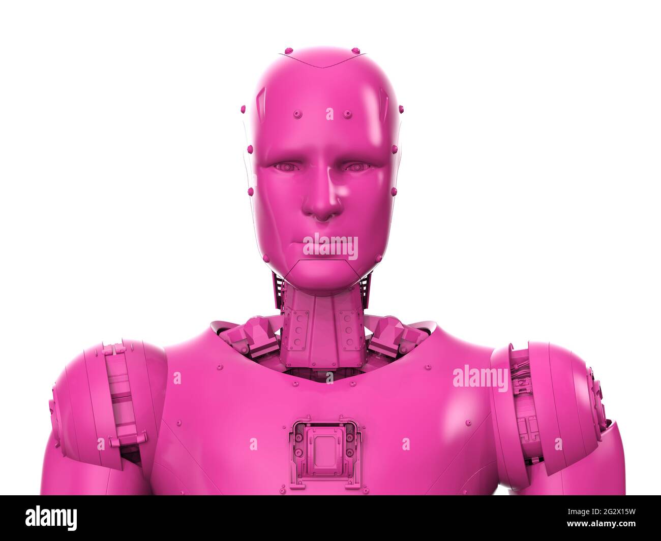 3d rendering neon pink ai robot or cyborg isolated on white background ...