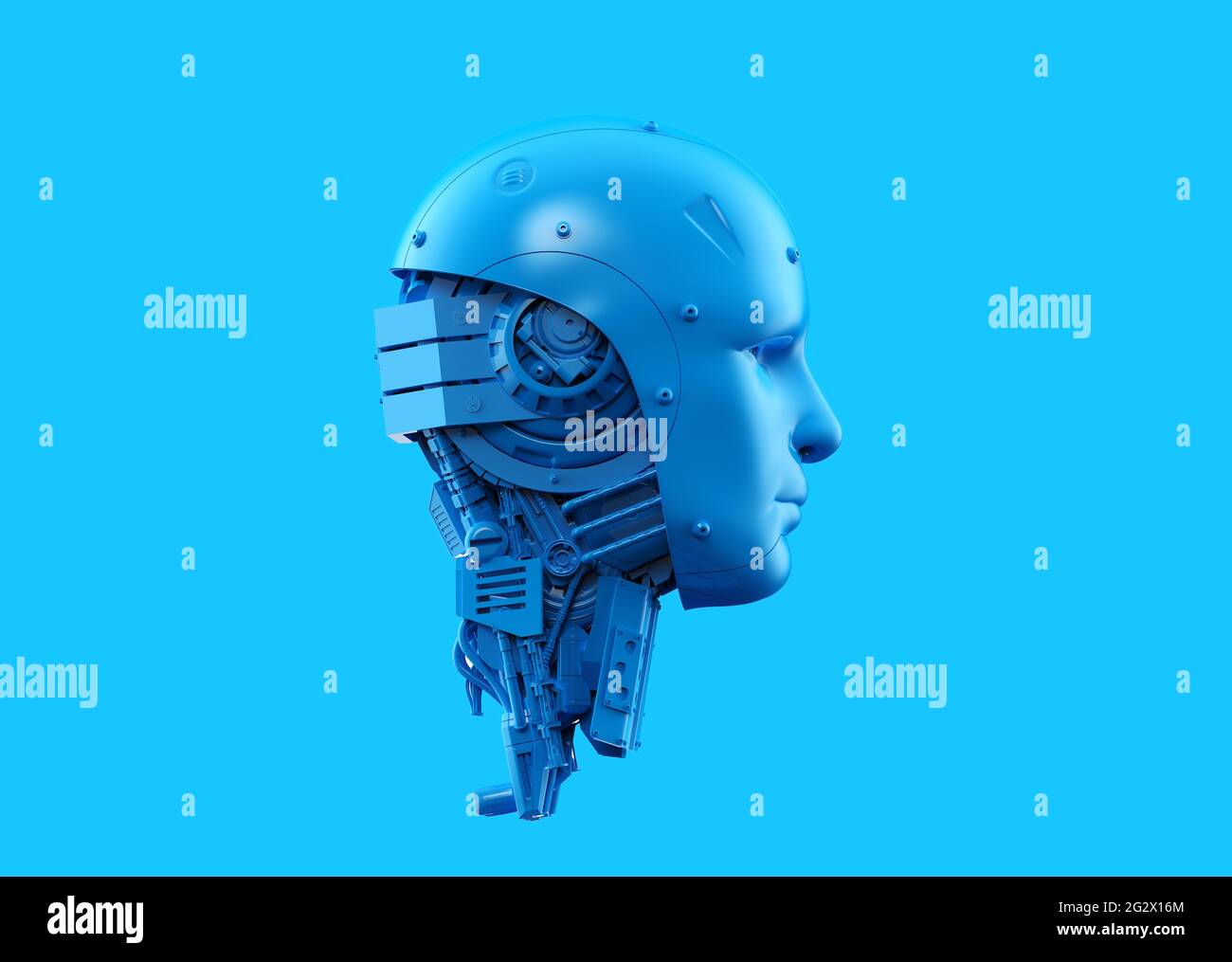 3d rendering single color blue ai robot on blue background Stock Photo ...