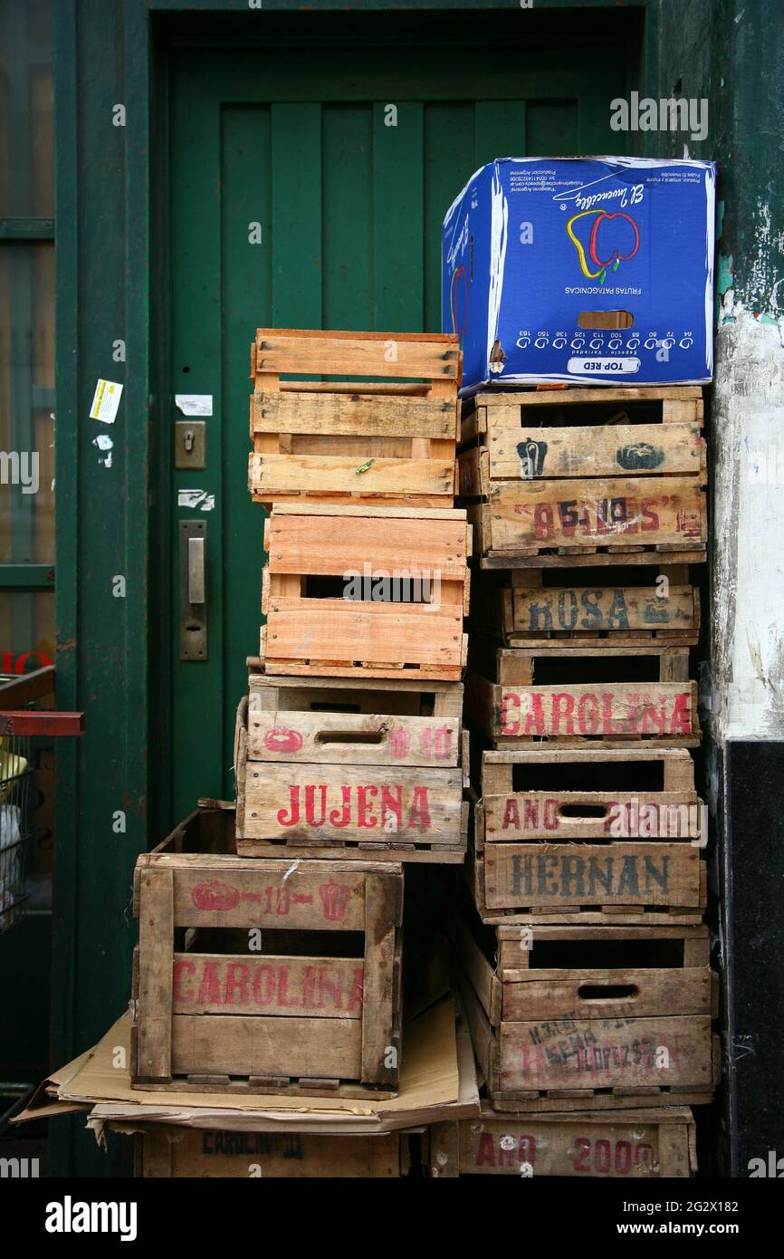 Street scenes from Buenos Aires capital of Argentina Old wooden boxes ...