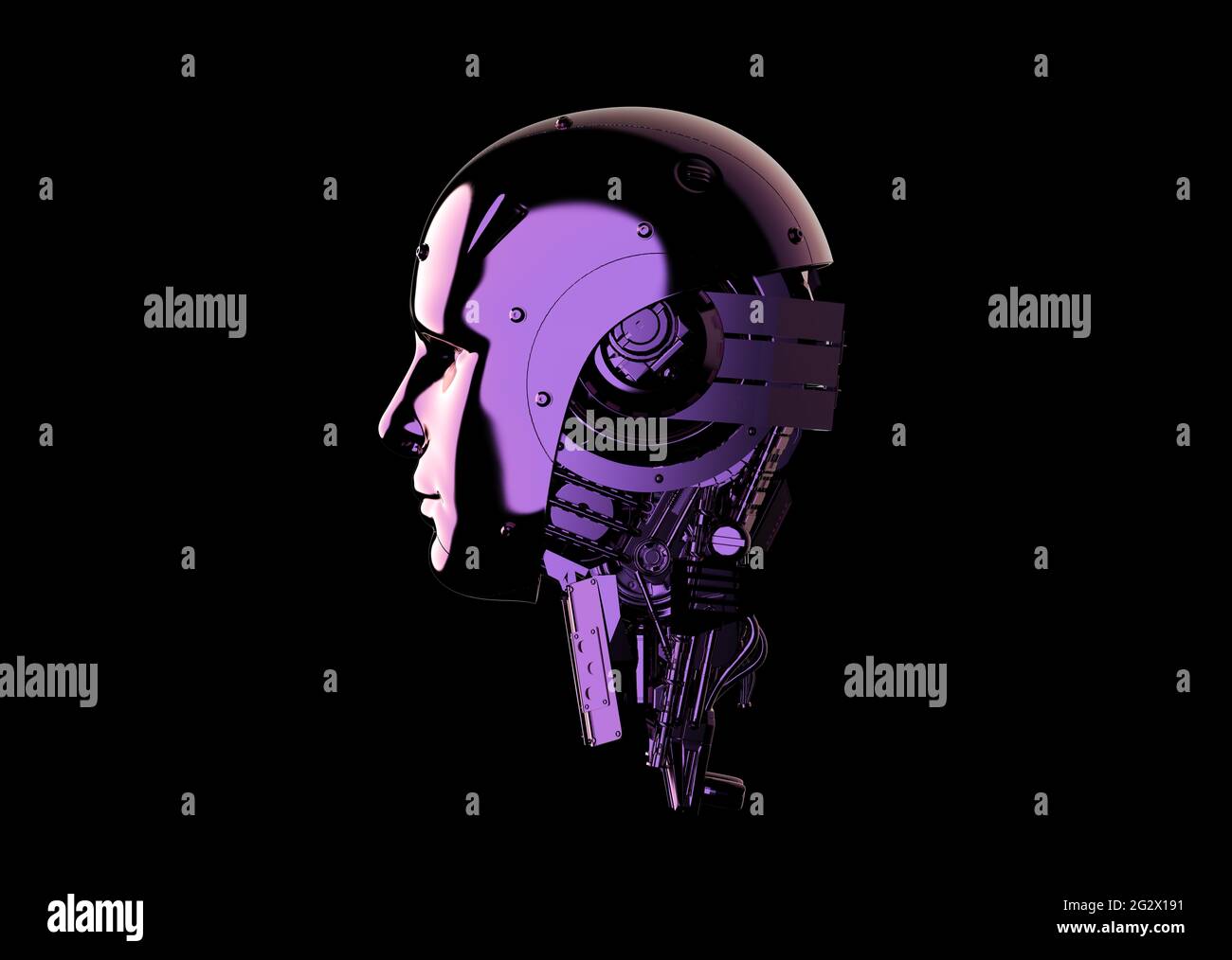 3d rendering metallic ai robot or cybord isolated on black background ...