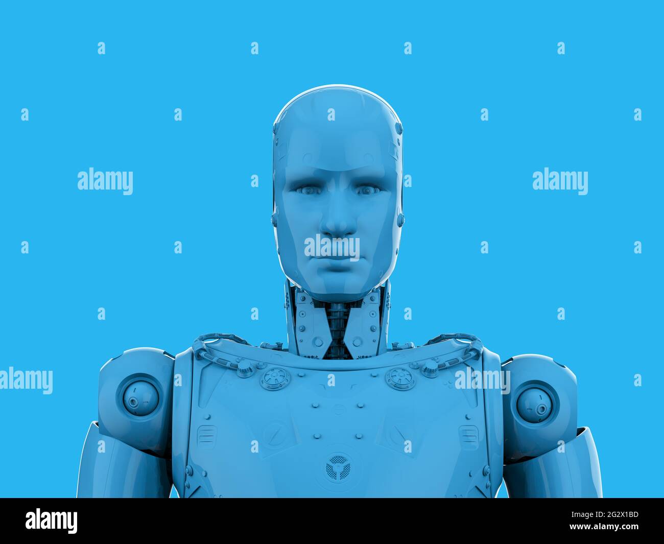 3d rendering single color blue ai robot on blue background Stock Photo ...