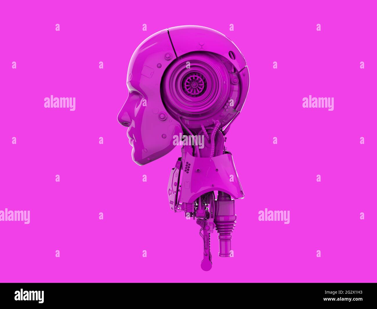 3d rendering neon pink single color ai robot on pink background Stock ...