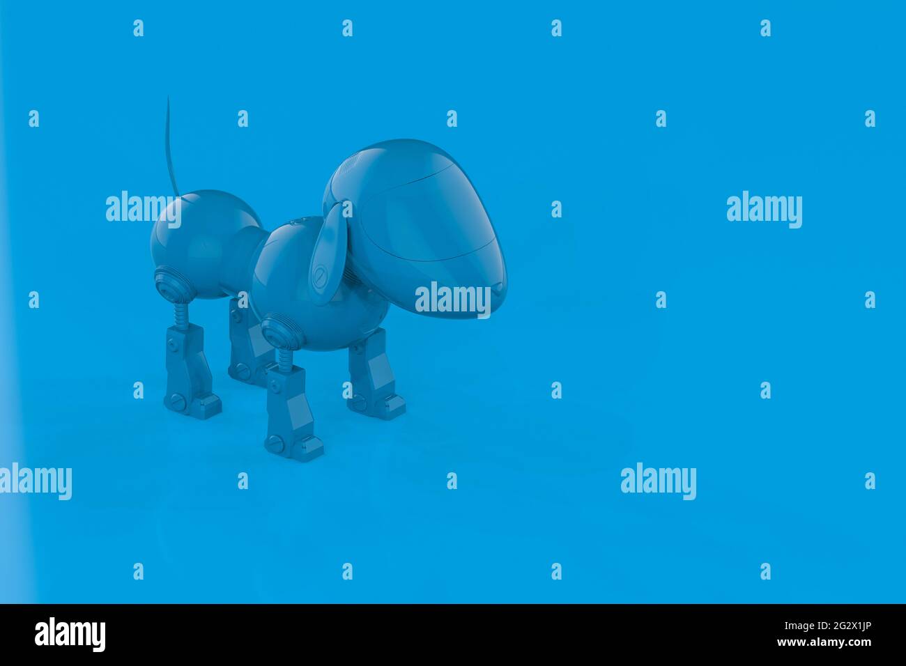 3d rendering single color blue ai robot on blue background Stock Photo ...