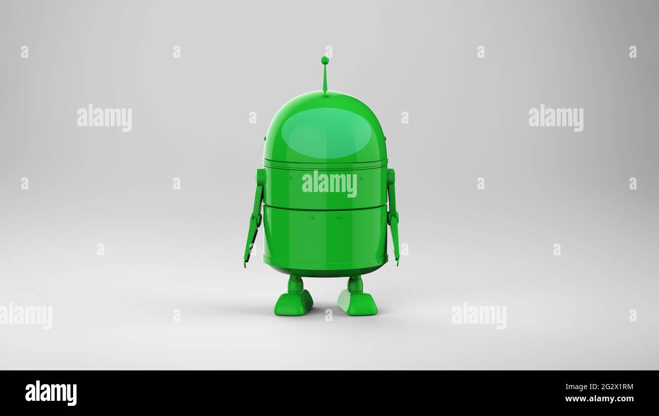 3d rendering green ai robot on grey background Stock Photo - Alamy