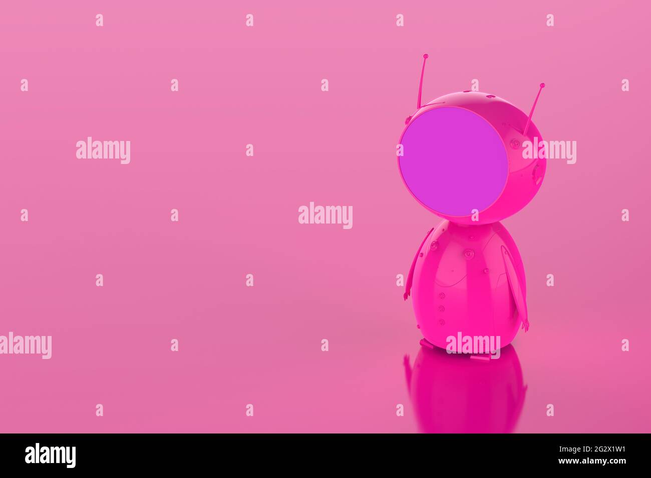 3d rendering neon pink single color ai robot on pink background Stock ...
