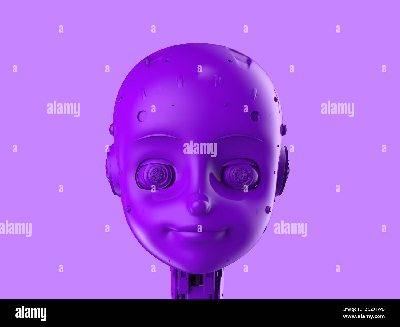 3d rendering violet single color ai robot on violet background Stock ...