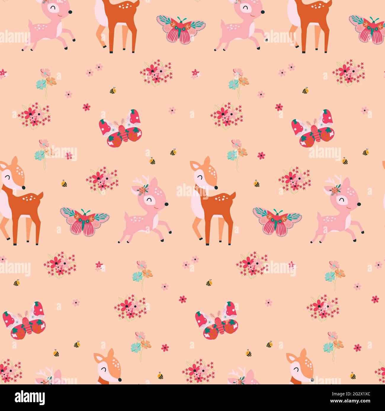 Seamless pattern with cute deer and flowers Stock Vector Image & Art ...