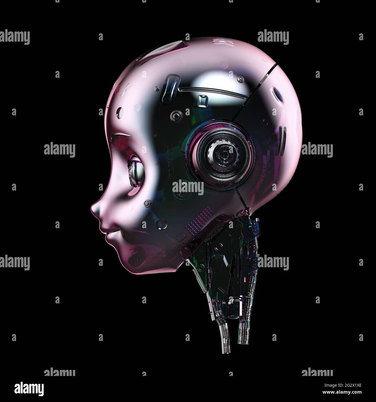 3d rendering metallic ai robot or cybord isolated on black background ...