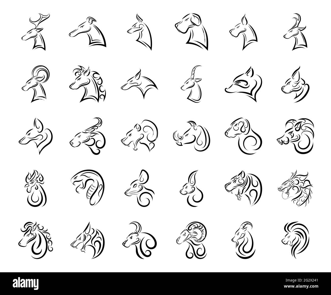 black animal head line art icon set Stock Vector Image & Art - Alamy