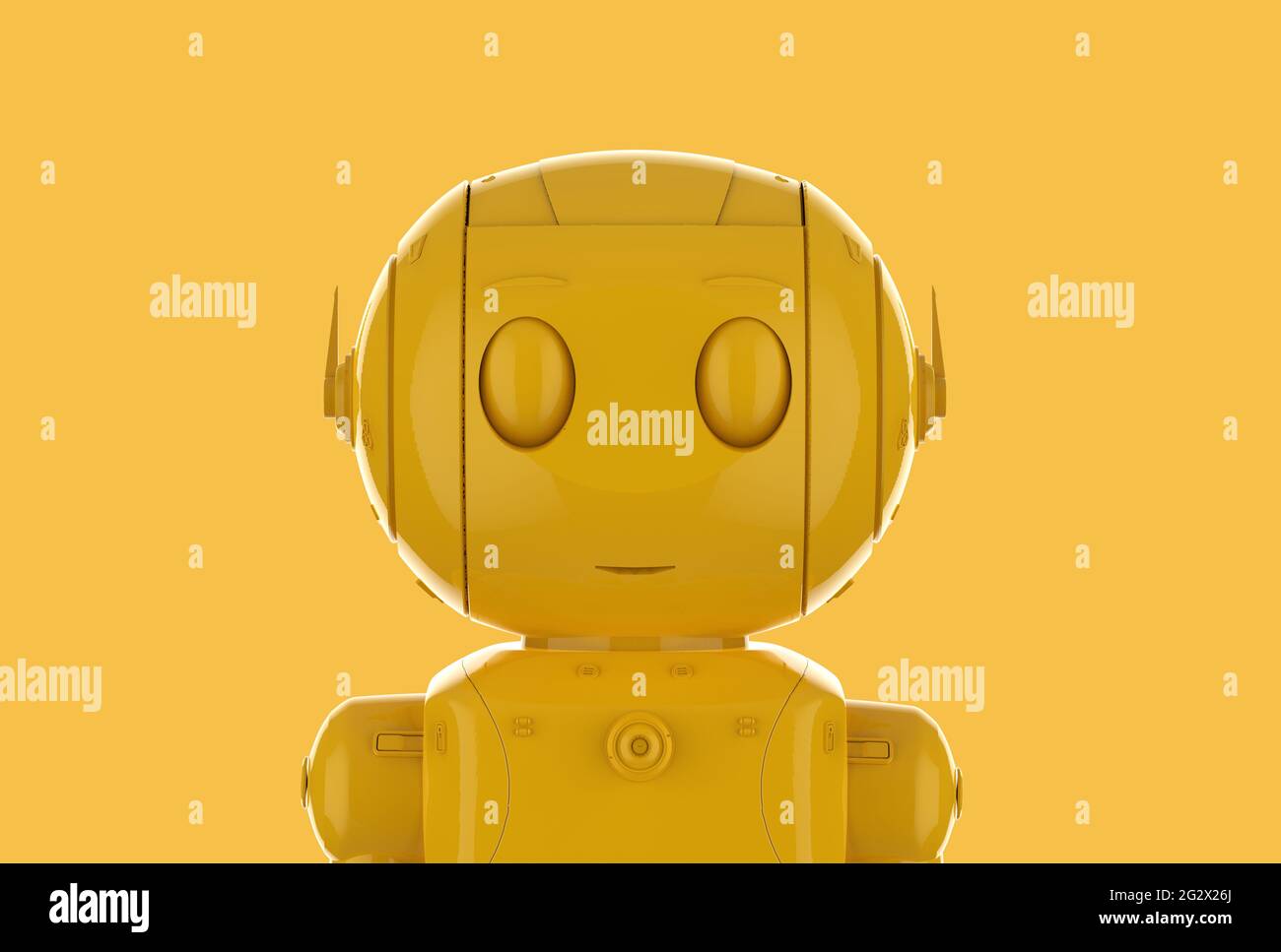 3d rendering single color neon yellow ai robot on yellow background ...