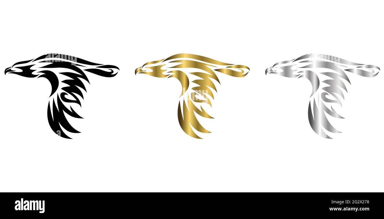 three color black gold silver vector logo of eagle that is flying Stock ...