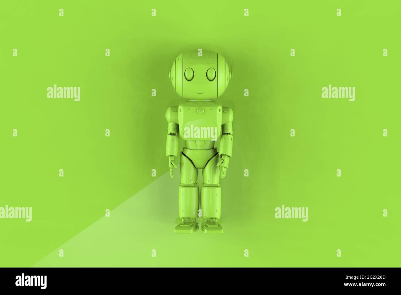 3d rendering green lime single color ai robot on green lime background ...