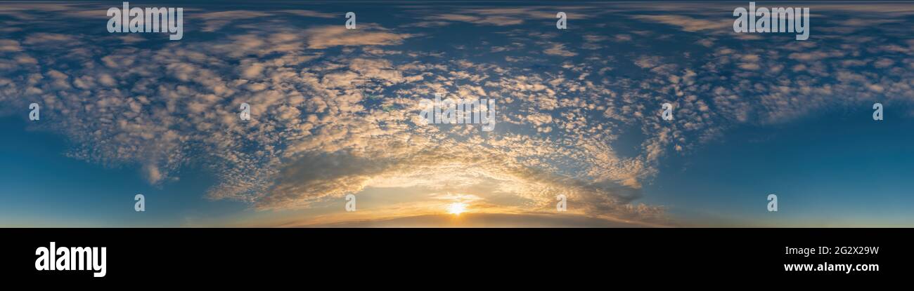 Dark blue sunset sky pano with Cirrus clouds. Seamless hdr panorama in ...