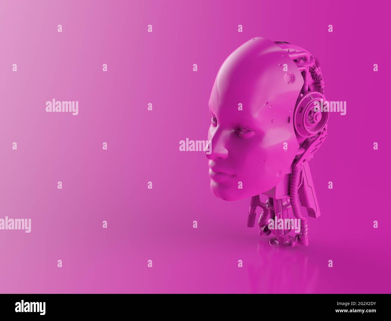 3d rendering single color neon pink ai robot on neon pink background ...