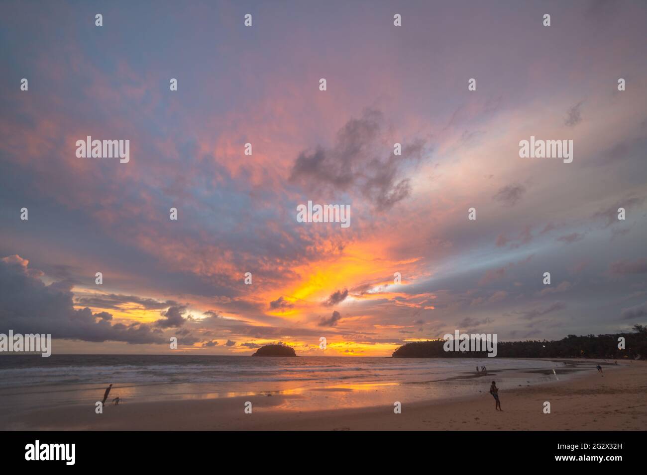 Scene of Colorful romantic sky sunset with Changing the color of the ...