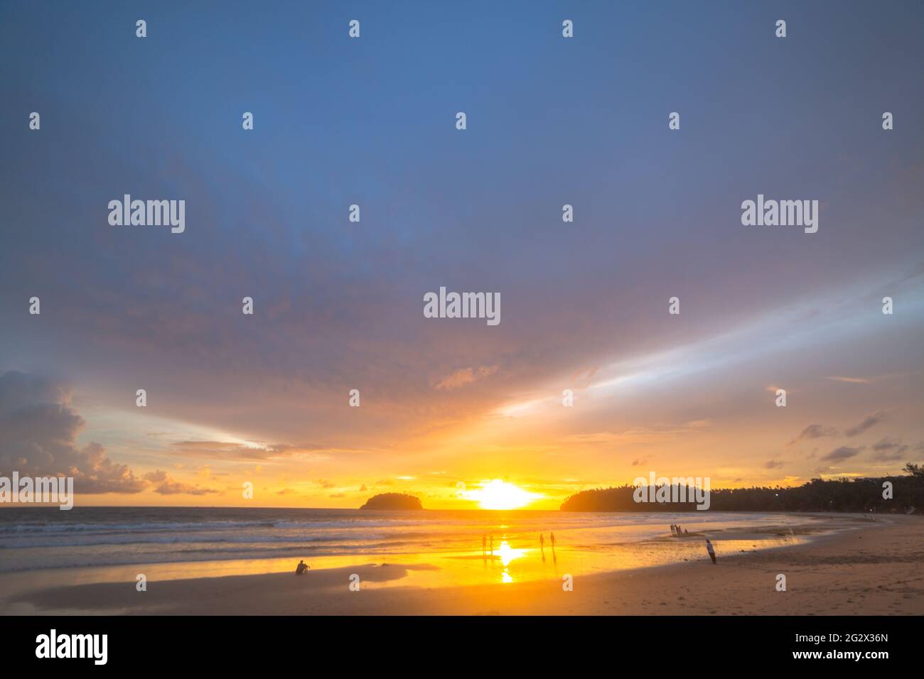 Scene of Colorful romantic sky sunset with Changing the color of the ...