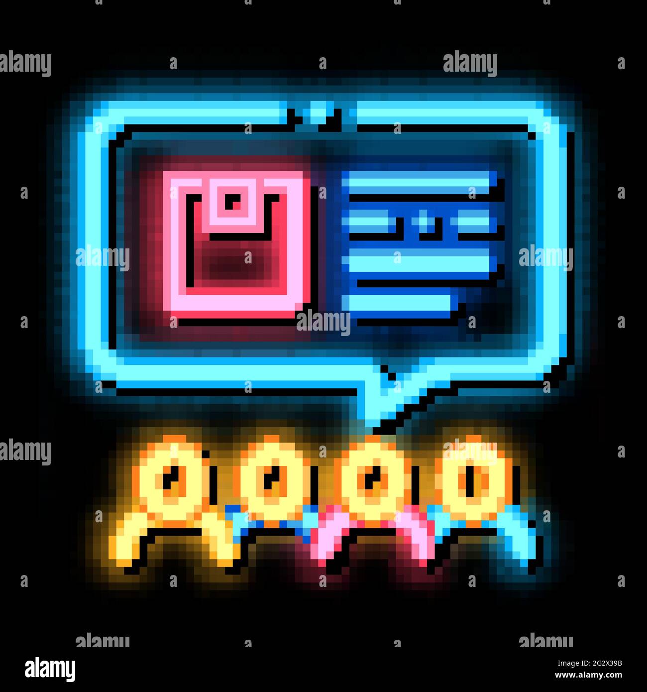 people discussing about company products neon glow icon illustration ...