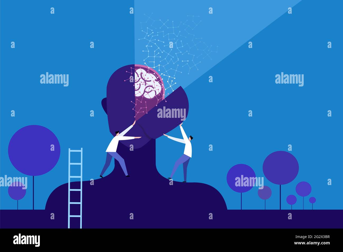 Conceptual illustration of a human brain spilt open to extract the ...