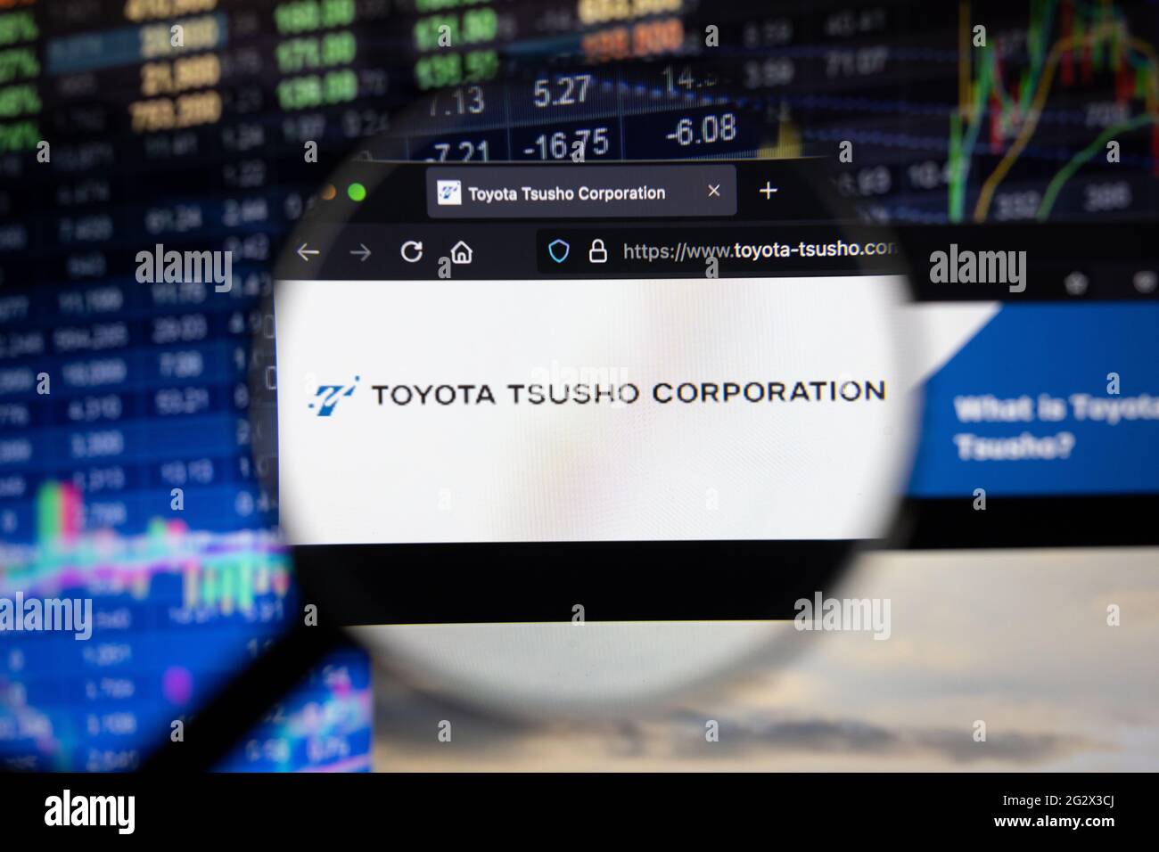 Toyota Tsusho Company Logo On A Website With Blurry Stock Market