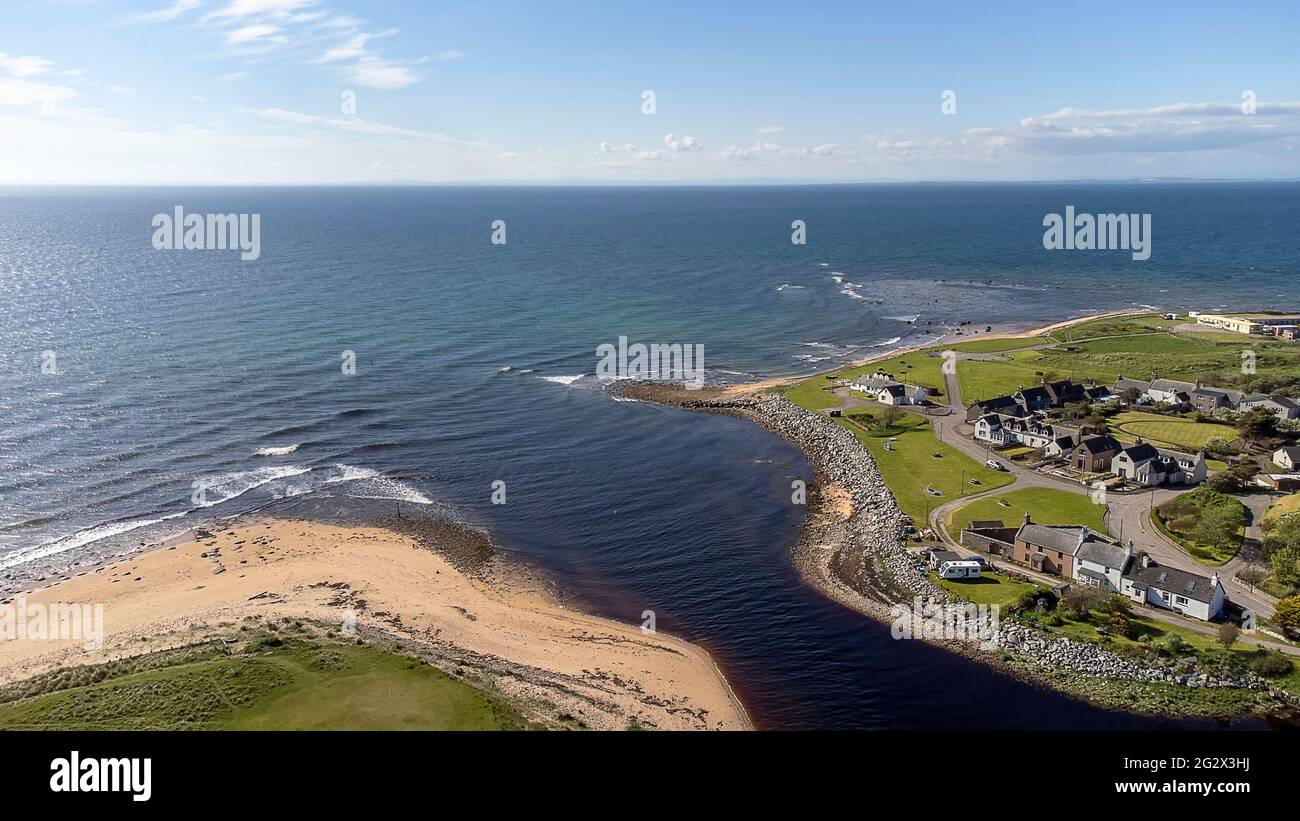 The coastline at the town of Brora in the Scottish Highlands, UK Stock ...