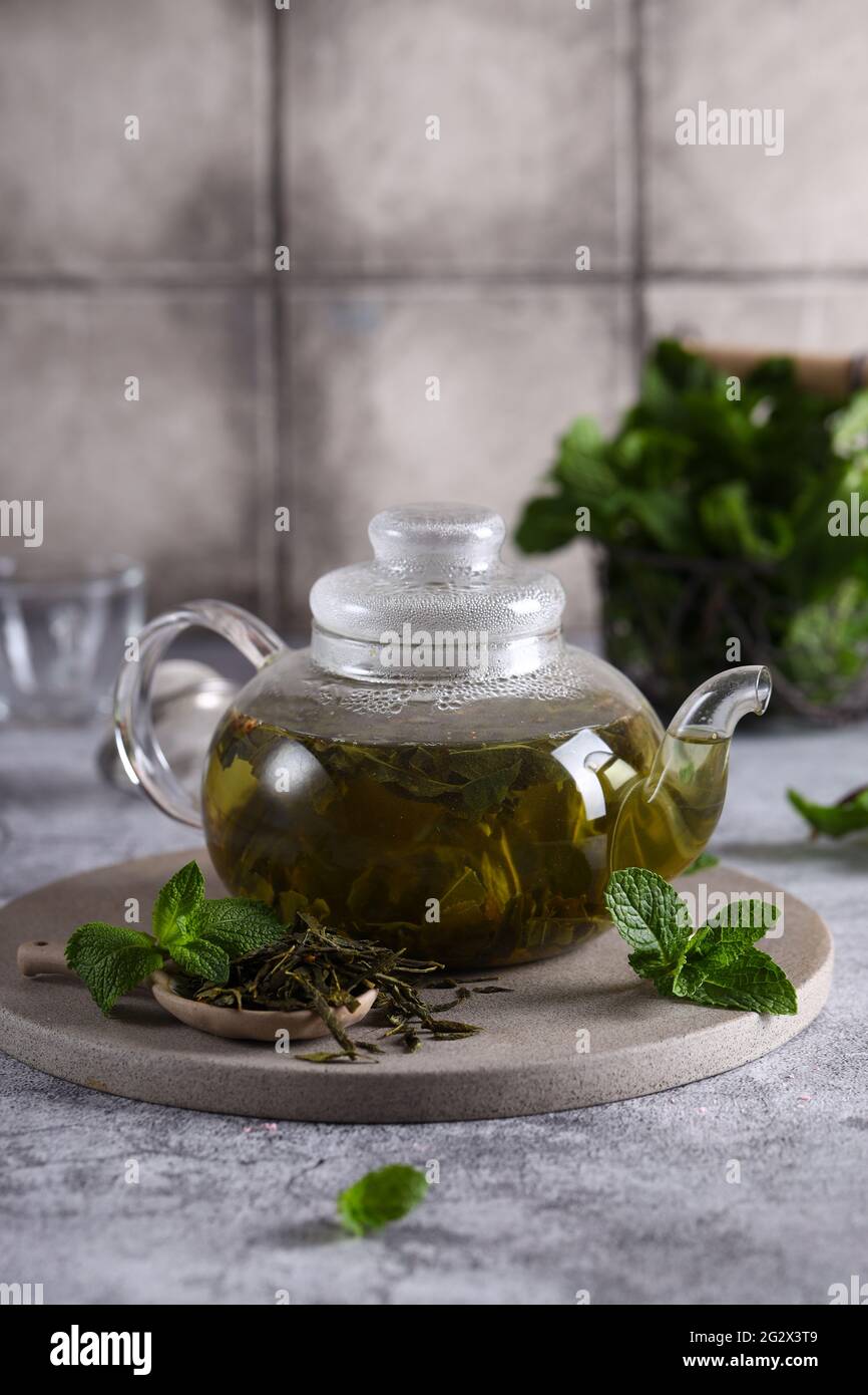 green mint tea in a teapot Stock Photo - Alamy