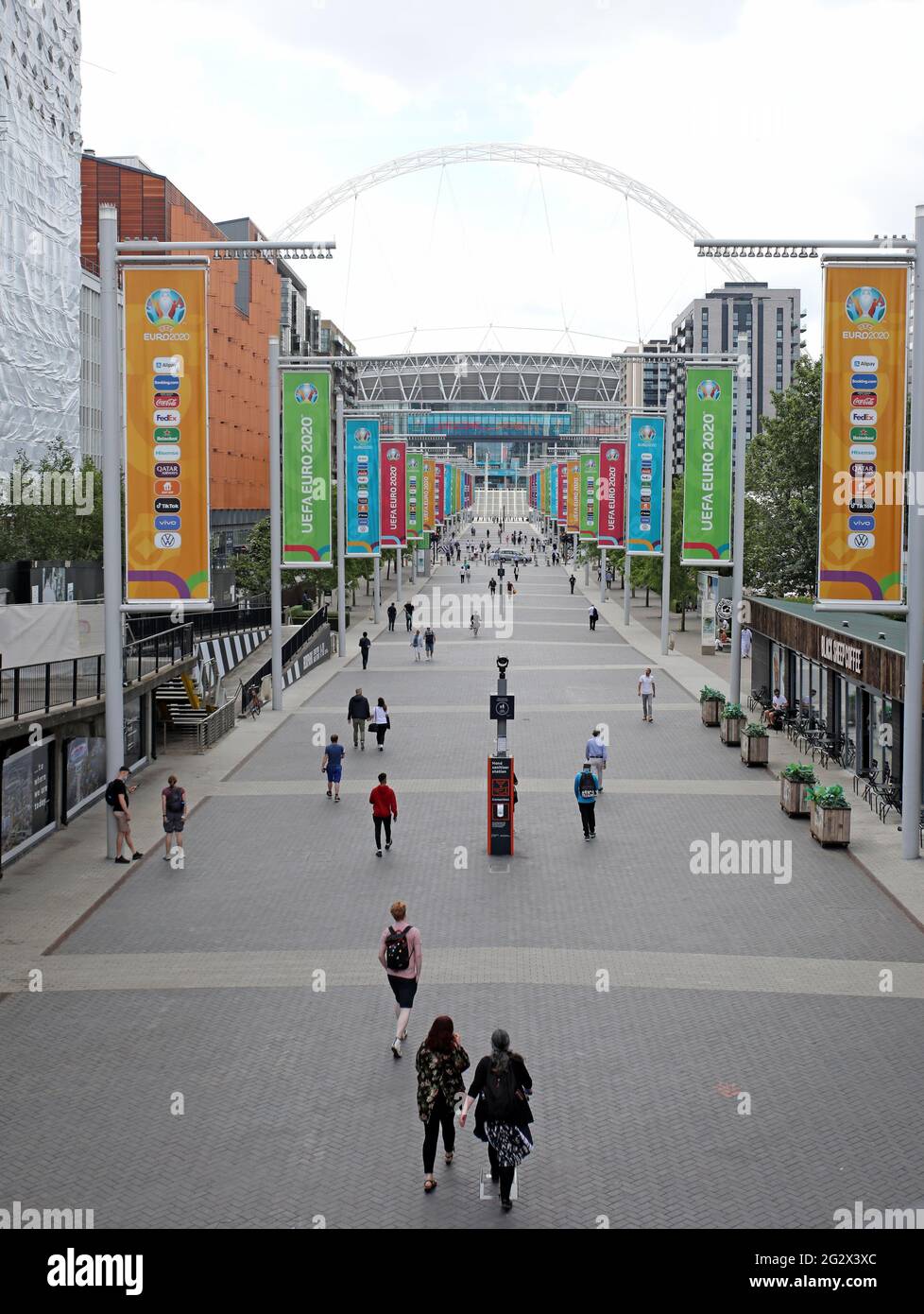 London, UK. 12th June, 2021. Wembley Way is fairly quiet, the day ...