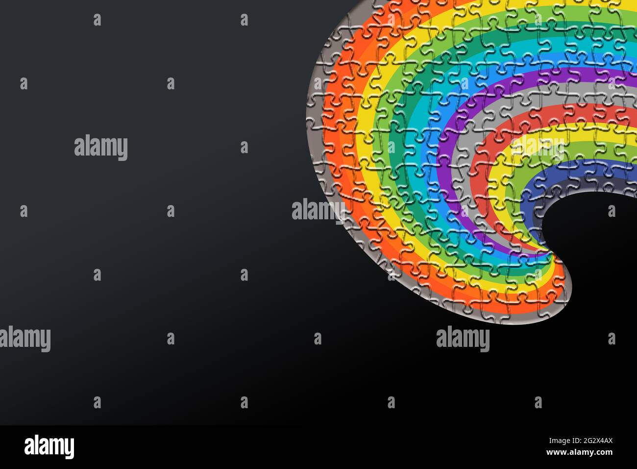 An illustration of rainbow colors with puzzles isolated on a black ...