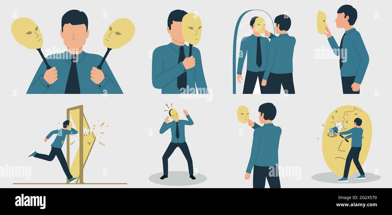 Vector illustration of dissociative personality disorder, imposter ...