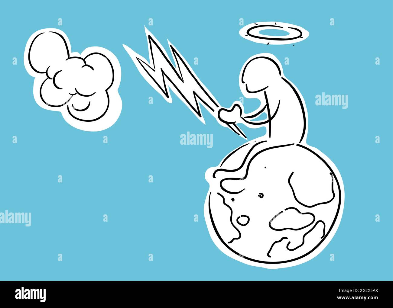 Powerful god cloud thunder earth cartoon illustration Stock Vector ...
