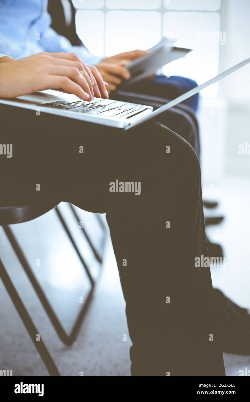 Group of business people working in office, close-up. Businesswoman ...