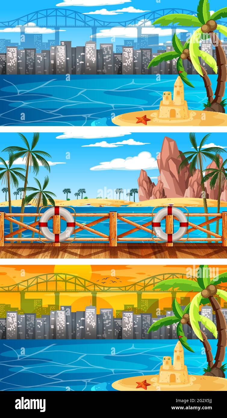 Three different nature horizontal scenes illustration Stock Vector ...