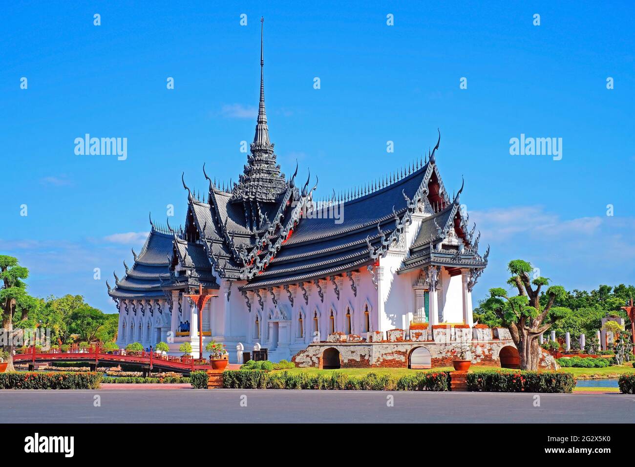 Thai traditional and classic temple on blue sky background Stock Photo ...