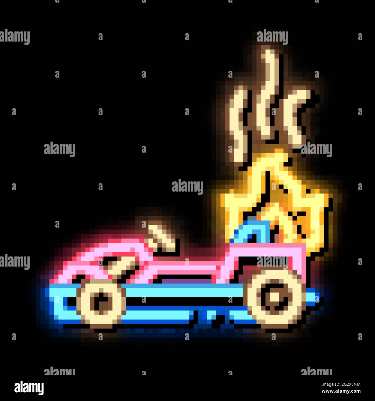 burning kart, fire accident neon glow icon illustration Stock Vector ...