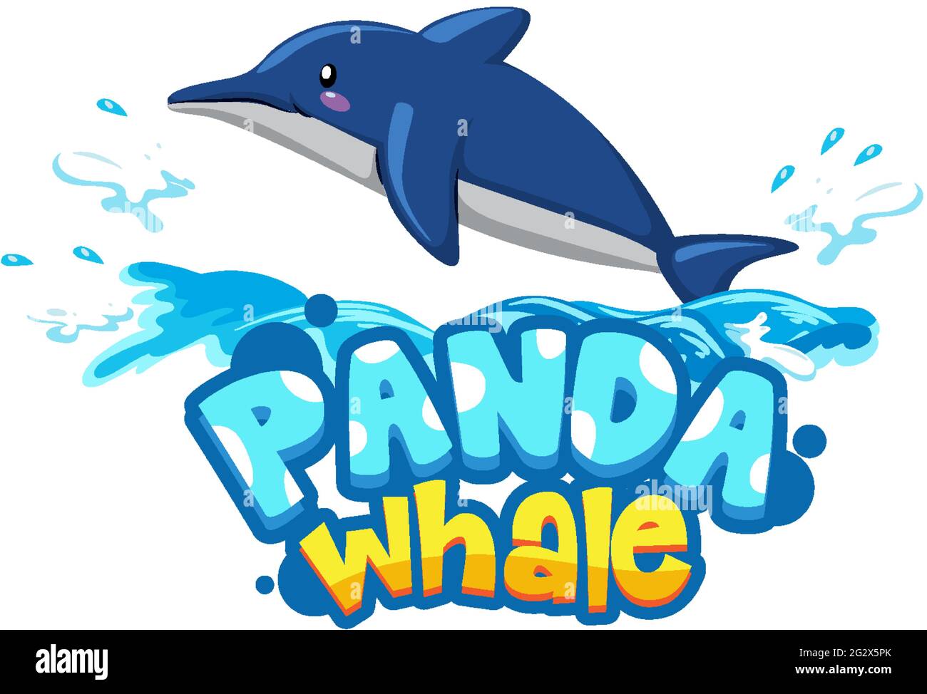Dolphin cartoon character with Panda Whale font banner isolated ...