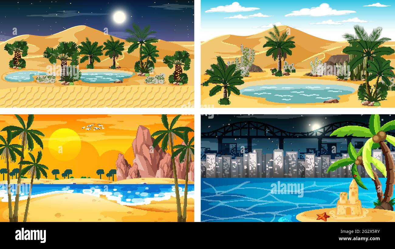 Four different nature horizontal scenes illustration Stock Vector Image ...