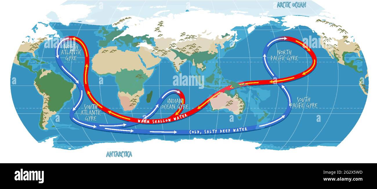 The ocean current world map with names illustration Stock Vector Image ...