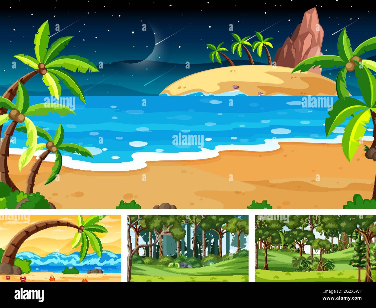 Set of different nature horizontal scenes illustration Stock Vector ...