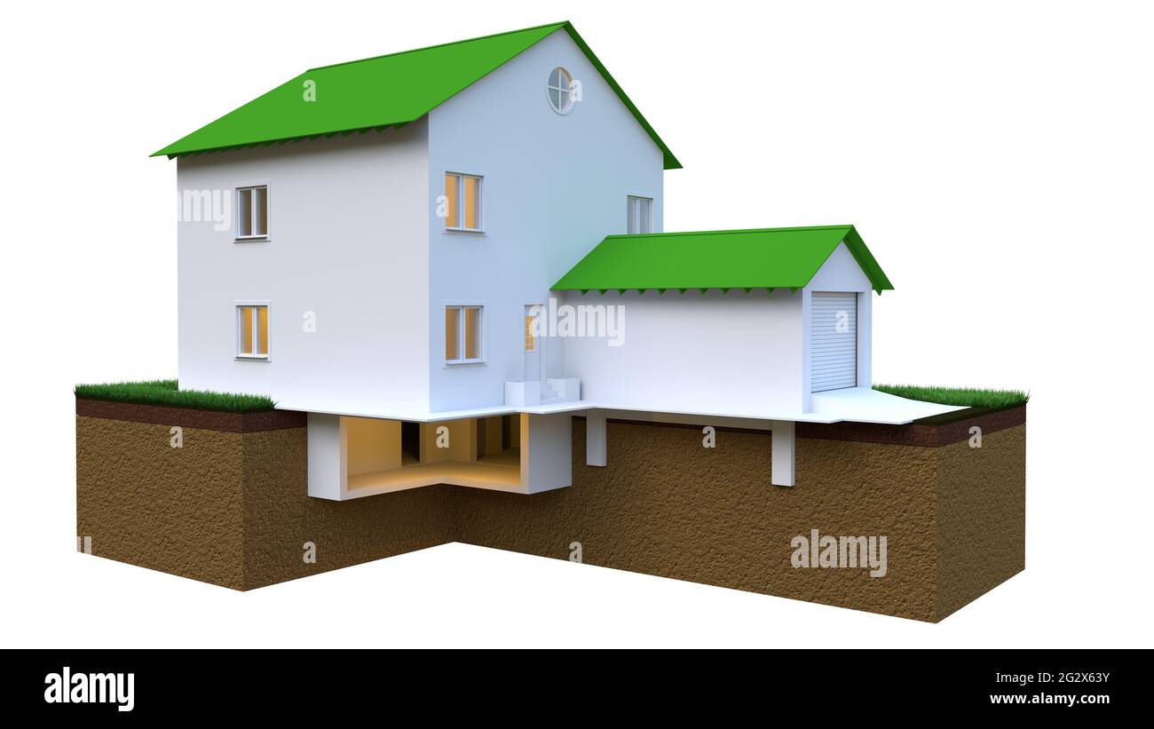 private house foundation, isolated industrial 3D rendering Stock Photo ...