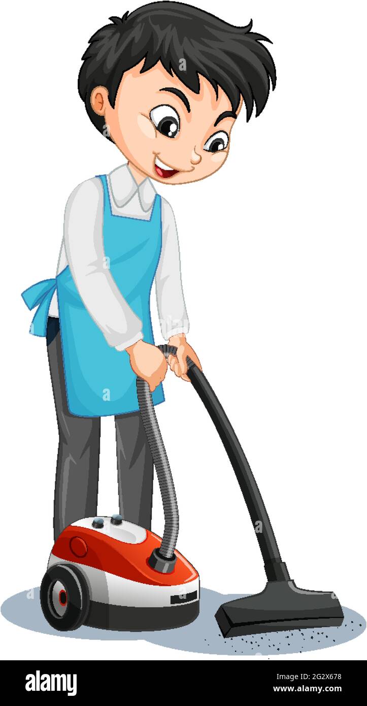 Cartoon character of a boy using vacuum cleaner illustration Stock ...
