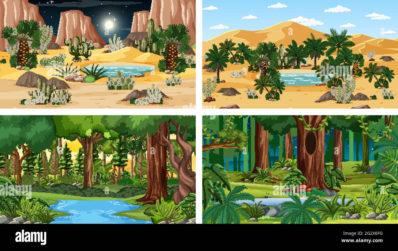 Four different nature horizontal scenes illustration Stock Vector Image ...