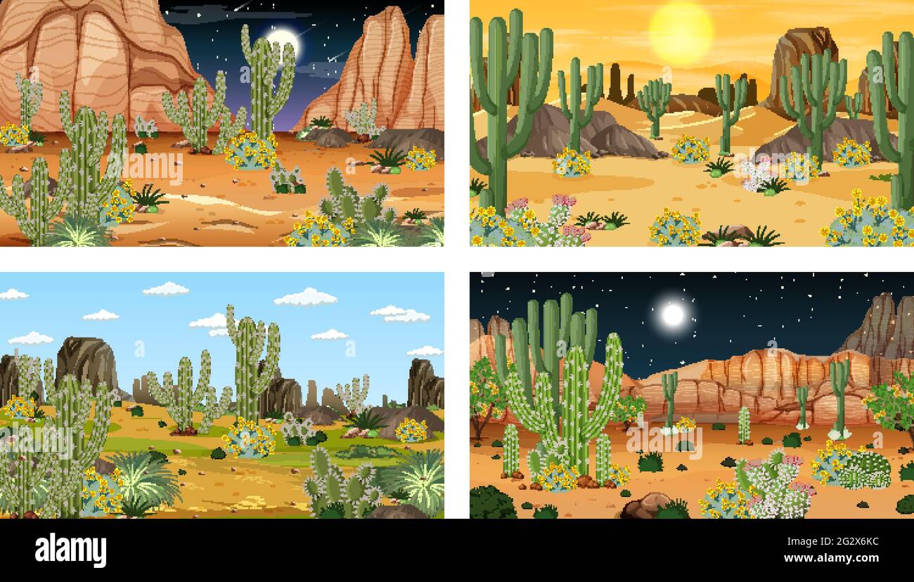 Different scenes with desert forest landscape illustration Stock Vector ...