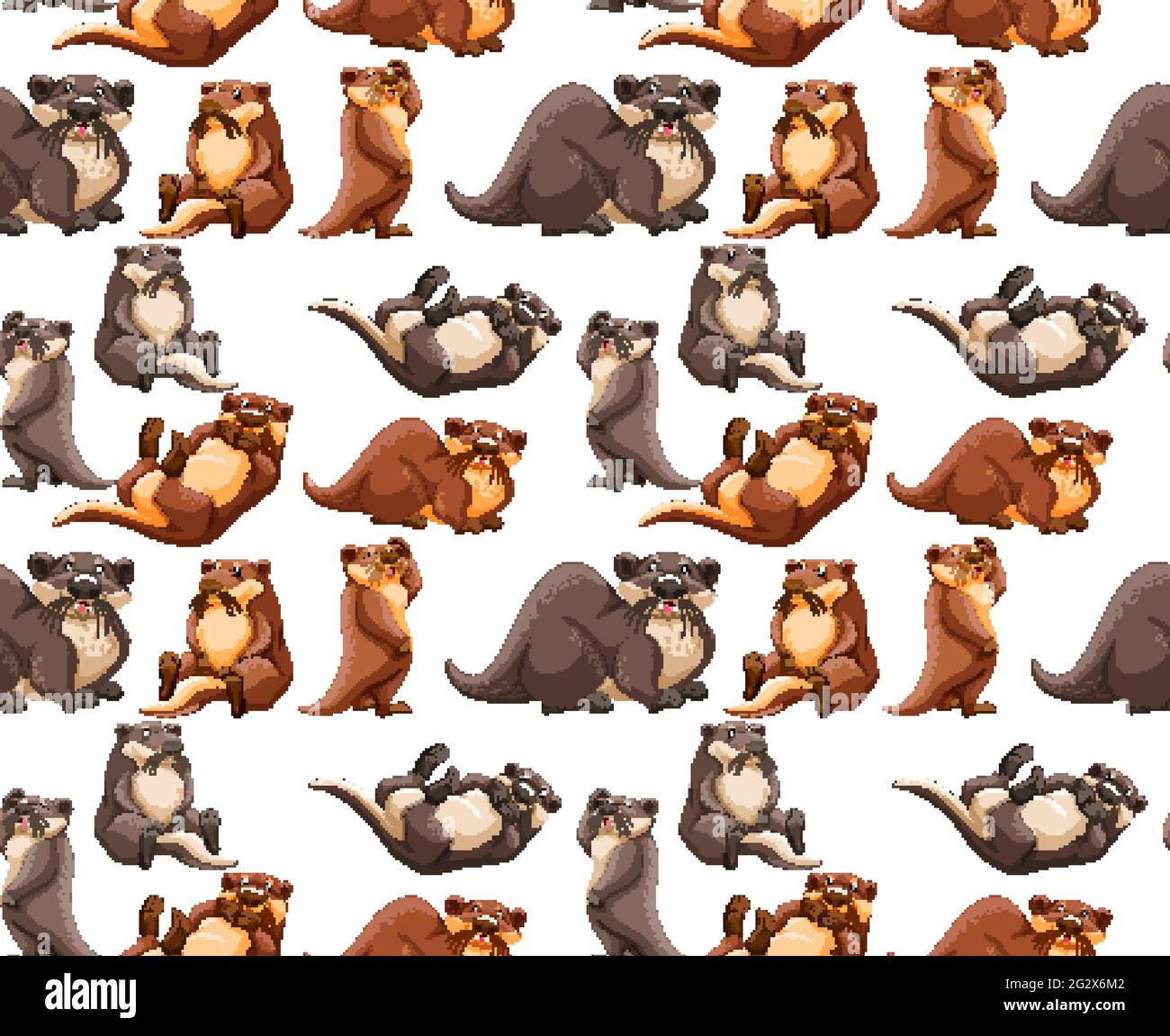 Seamless pattern with cute otter in different poses on white background ...