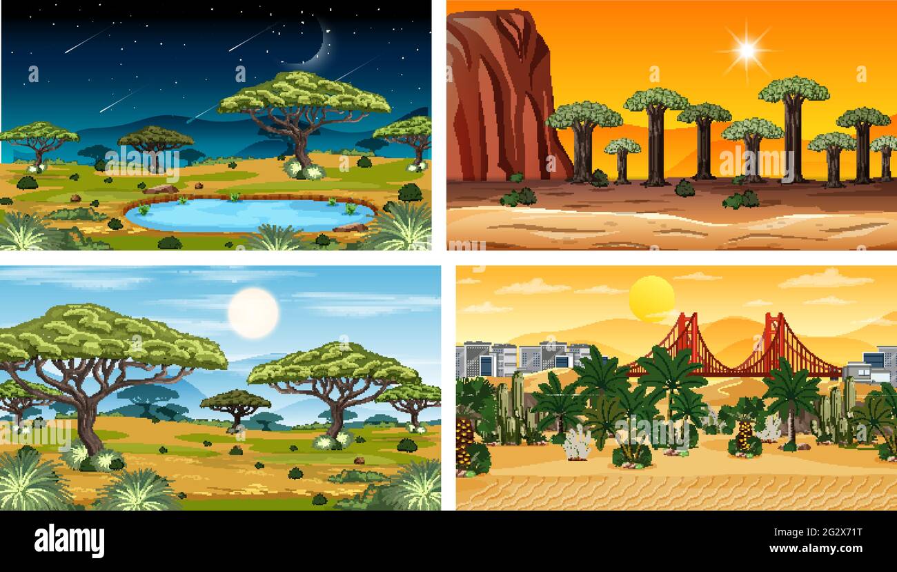 Four different nature horizontal scenes illustration Stock Vector Image ...