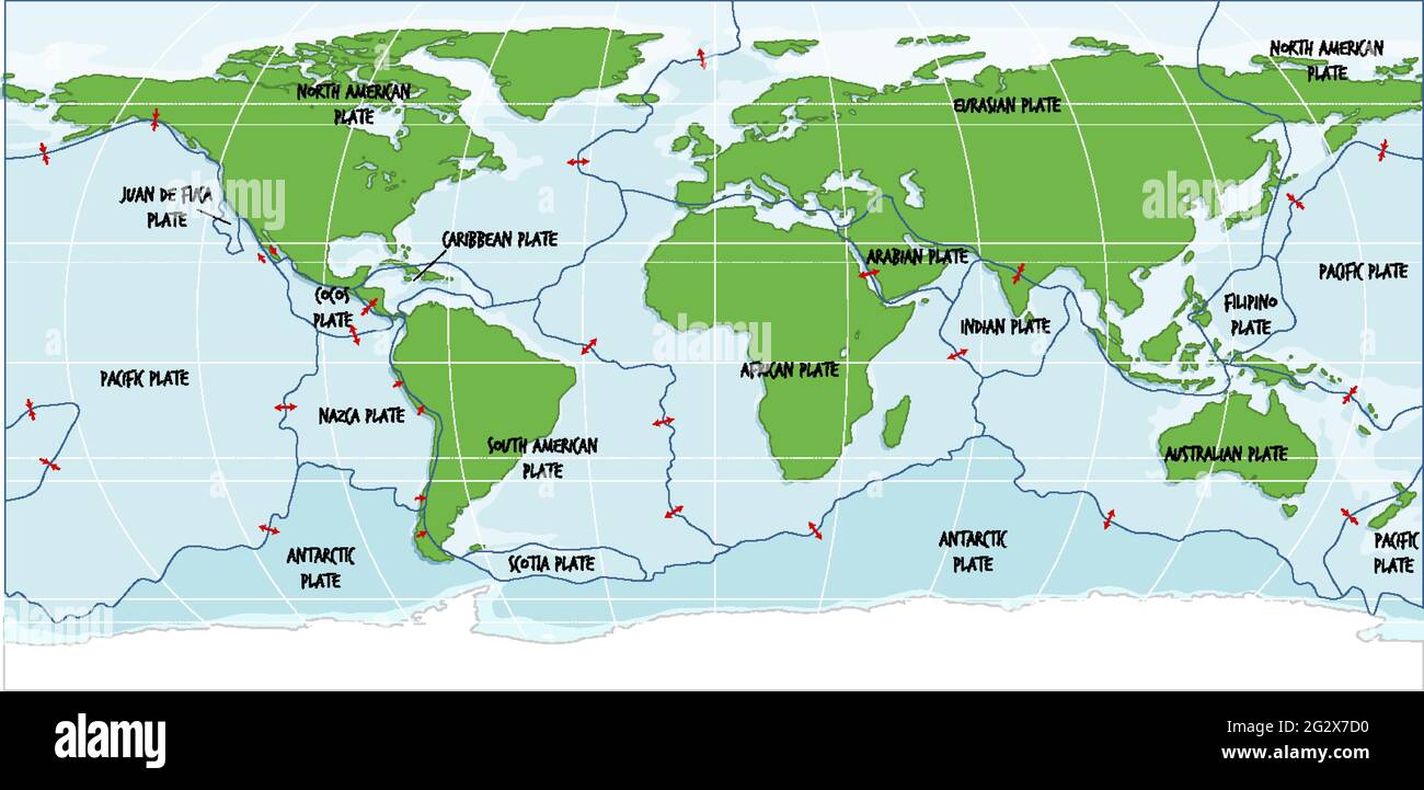 World Map Showing Tectonic Plates Boundaries illustration Stock Vector ...