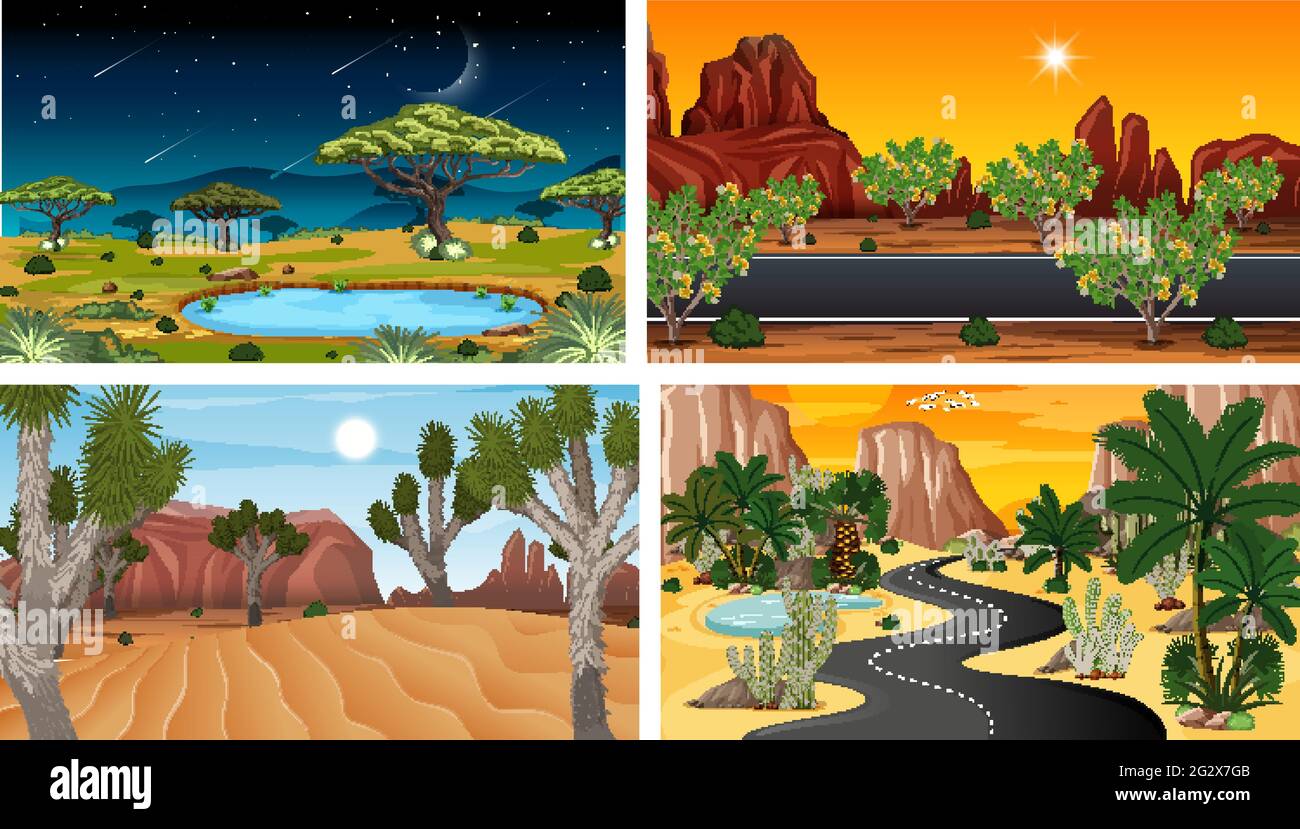 Four different nature horizontal scenes illustration Stock Vector Image ...