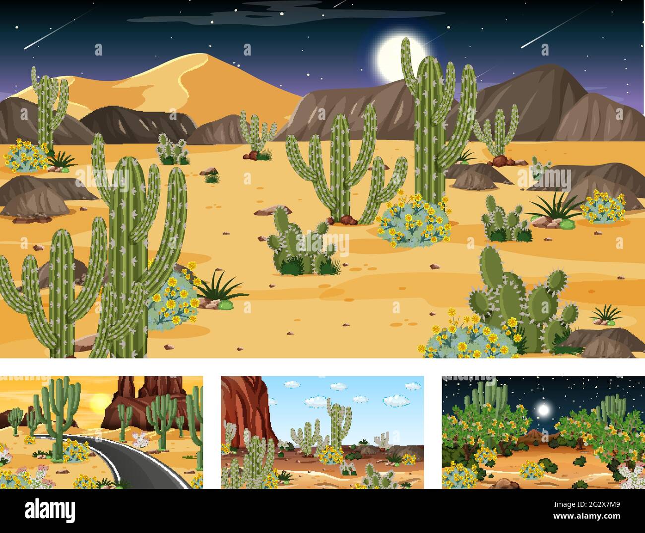 Different scenes with desert forest landscape illustration Stock Vector ...